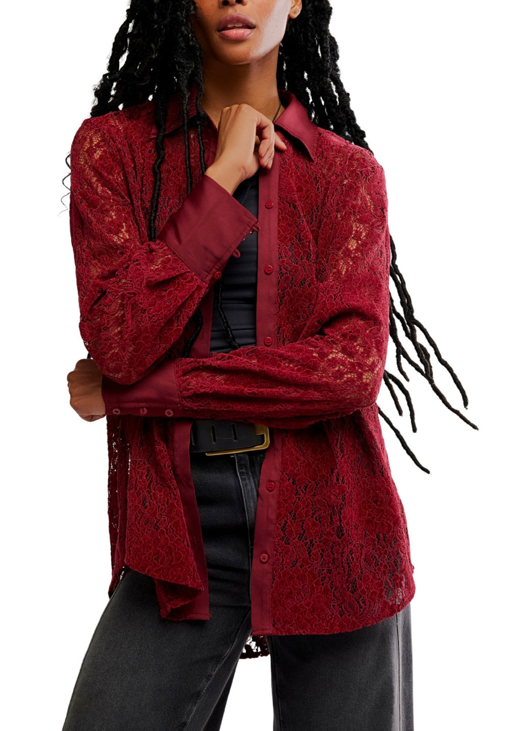 FREE PEOPLE FAITH BUTTONDOWN - CABERNET – Makie Black Boutique